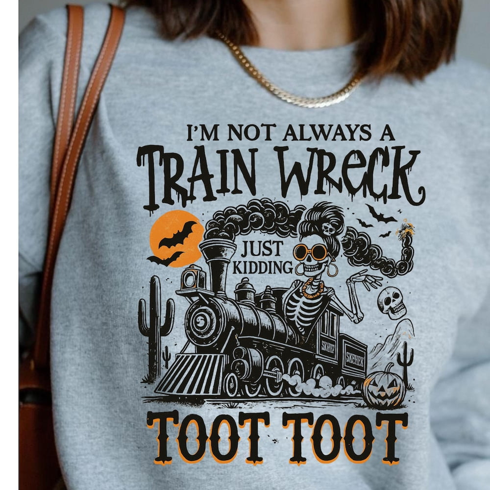DOVU Hal.Low.Een Train Wreck Skeleton Shirt Funny Sp00Ky Toot Toot ...