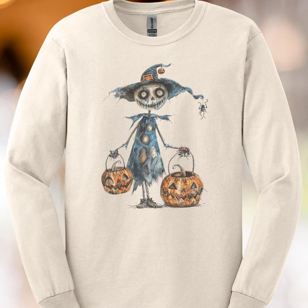 DOVU Hal.Low.Een Witc.H Scarecrow Graphic Sweatshirt Spooky Skulls Creepy Pumpkin Face Fall Tee ...