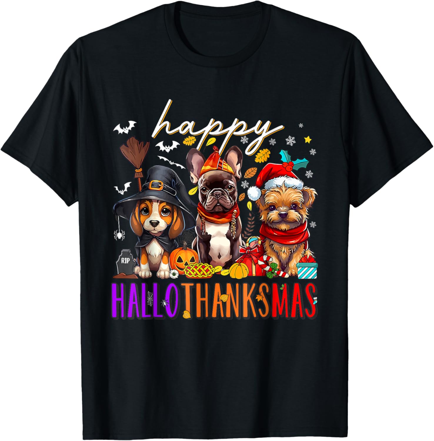 DOVU Happy Hallothanksmas Dogs Hallo.Ween Thanks.Giving Chris.Tmas T ...