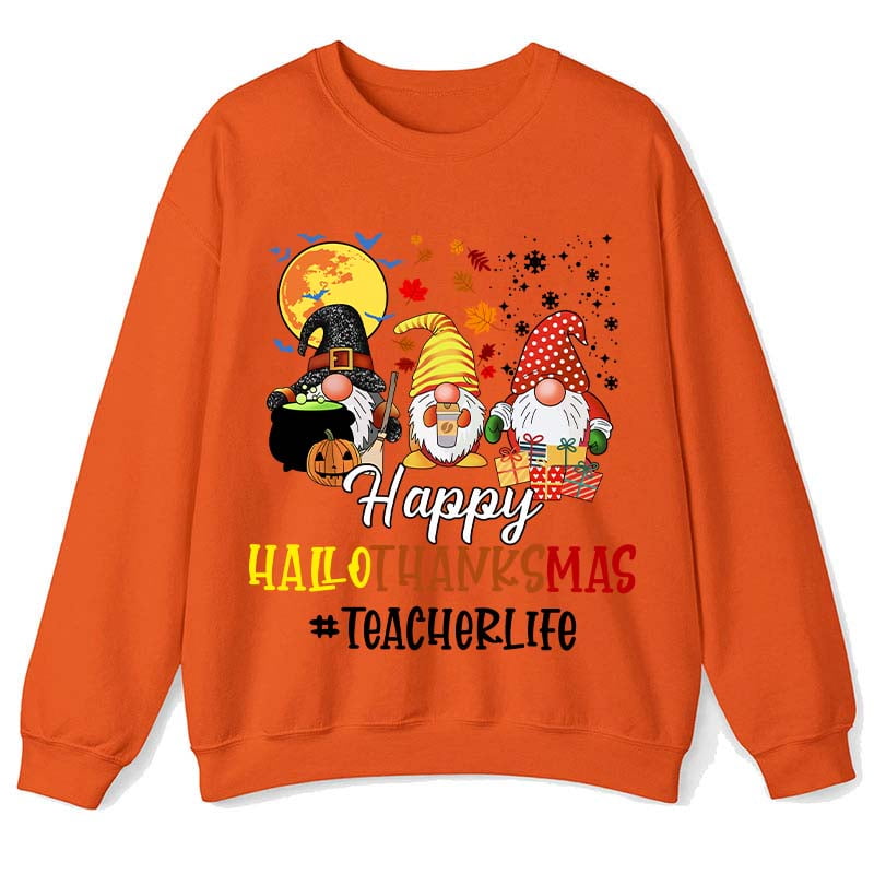 DOVU Happy Hallothanksmas Teacher'S Busy Life Teacher Sweatshirt Trendy ...
