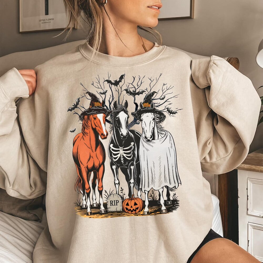 DOVU Horse Hal.Low.Een Sweatshirt, Hal.Low.Een Horse T-Shirt, Funny Hal ...