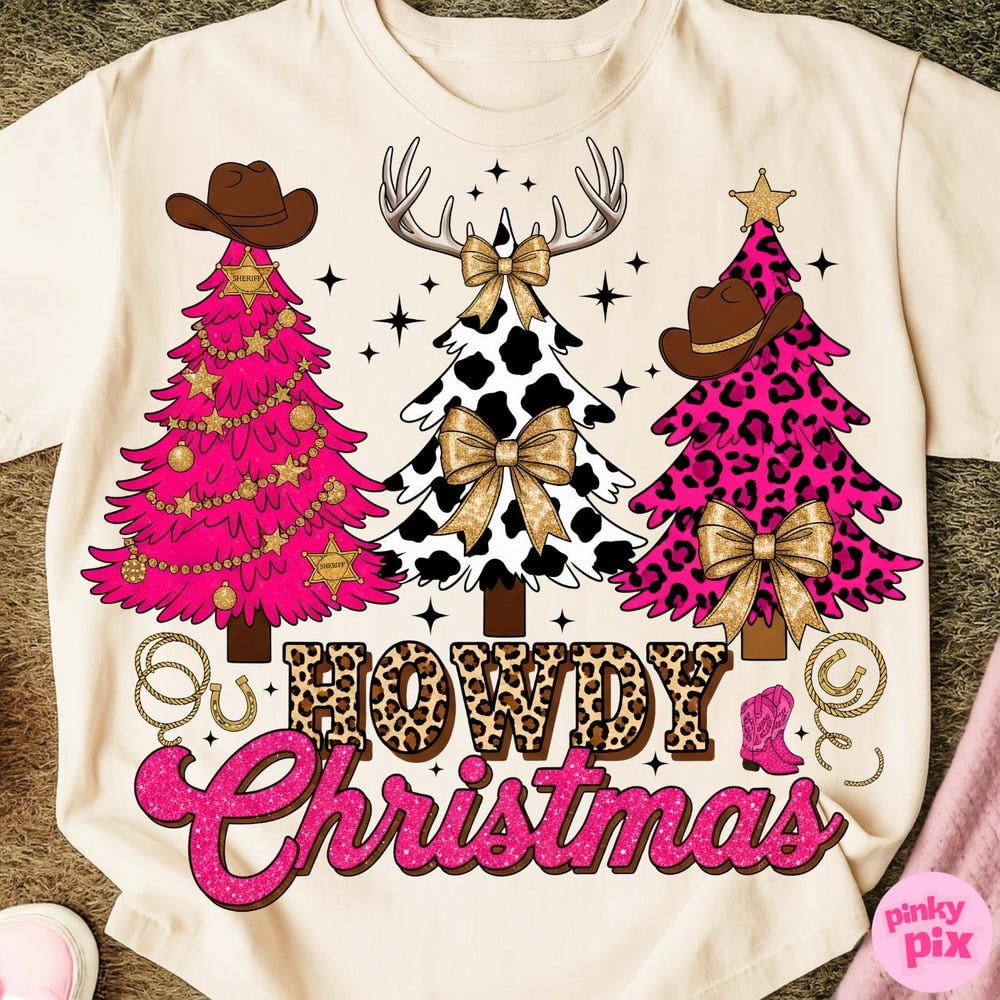 DOVU Howdy Chris.Tmas Shirt, Cowwestern Chris.Tmas Trees Shirt, Pink ...