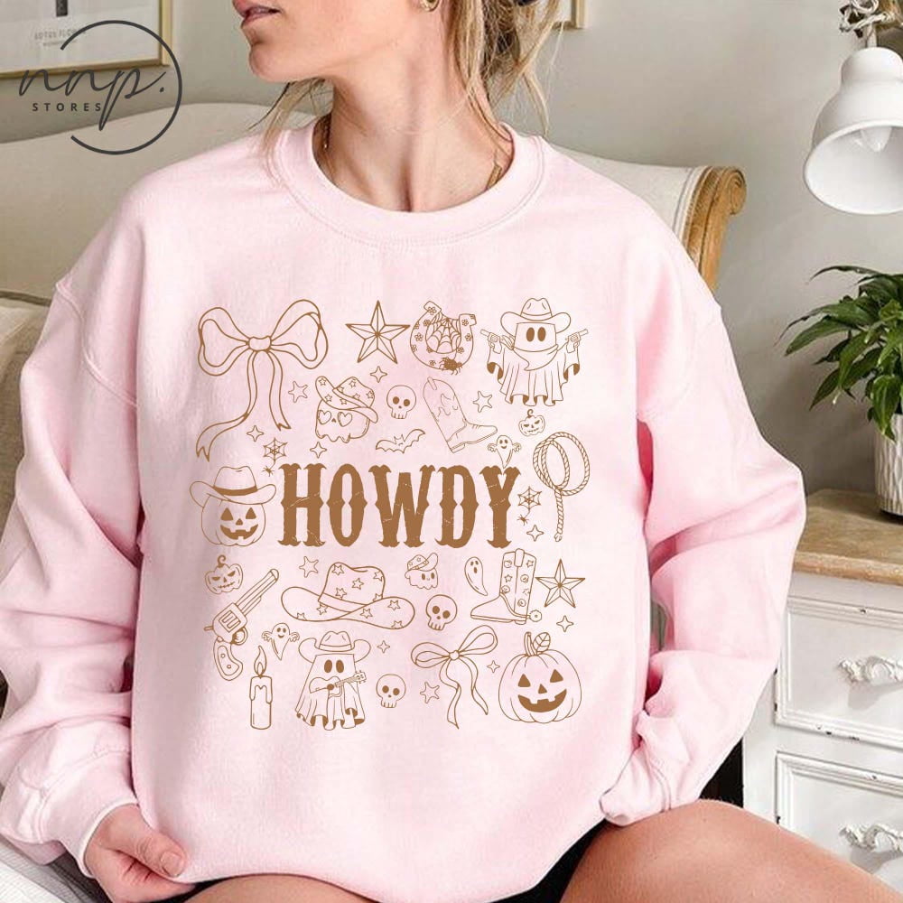 DOVU Howdy Cowboy Hal.Low.Een Outline Sweatshirt, Western Hal.Low.Een ...