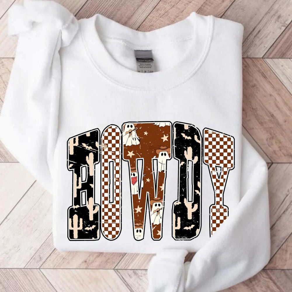 DOVU Howdy Ghost Sweatshirt, Western Hal.Low.Een Shirt, Autumn Cowgirl Gift, Spooky Western ...
