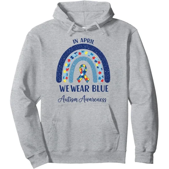 DOVU In April We Wear Blue Rainbow Autism Awareness Unisex Hoodie ...