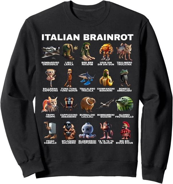 DOVU Italian Brainrot Characters Collage Gen Z Crewneck Sweatshirt ...