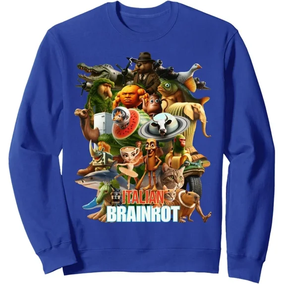 DOVU Italian Brainrot Collage Gen Z Characters Crewneck Sweatshirt ...