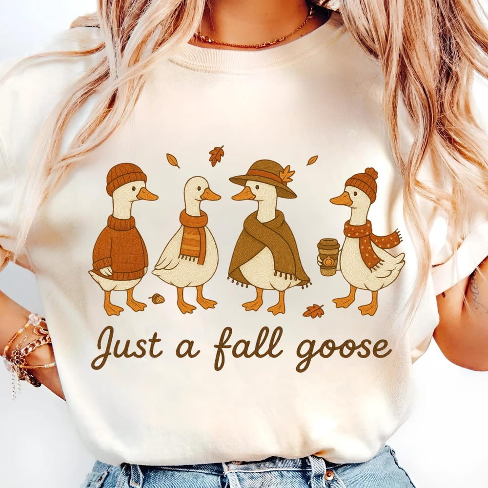 DOVU Just A Fall Goose Shirt Cozy Autumn Goose Cute Pumpkin Spice ...