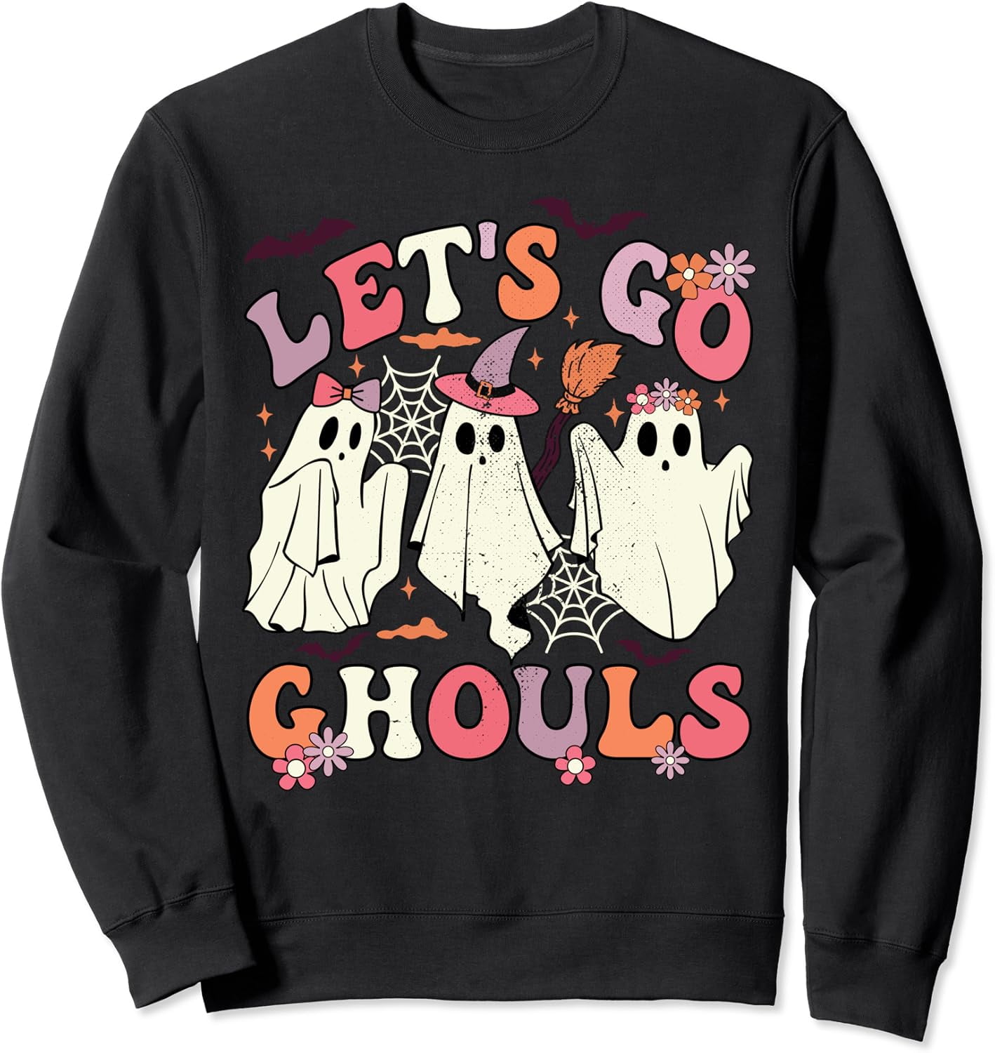 DOVU Let'S Go Ghouls Hal.Low.Een Spooky Season Retro Ghost Sweatshirt Trendy Sweatshirt ...