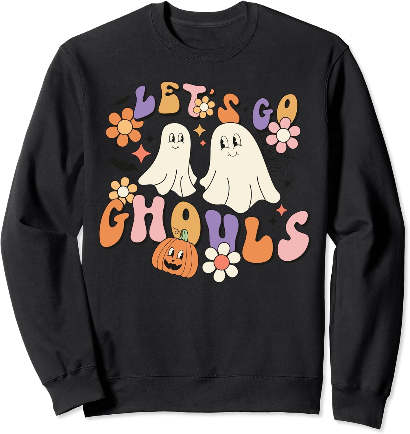 DOVU Let'S Go Ghouls Retro Groovy Hal.Low.Een Ghost Pumpkin Season Sweatshirt Trendy Sweatshirt ...