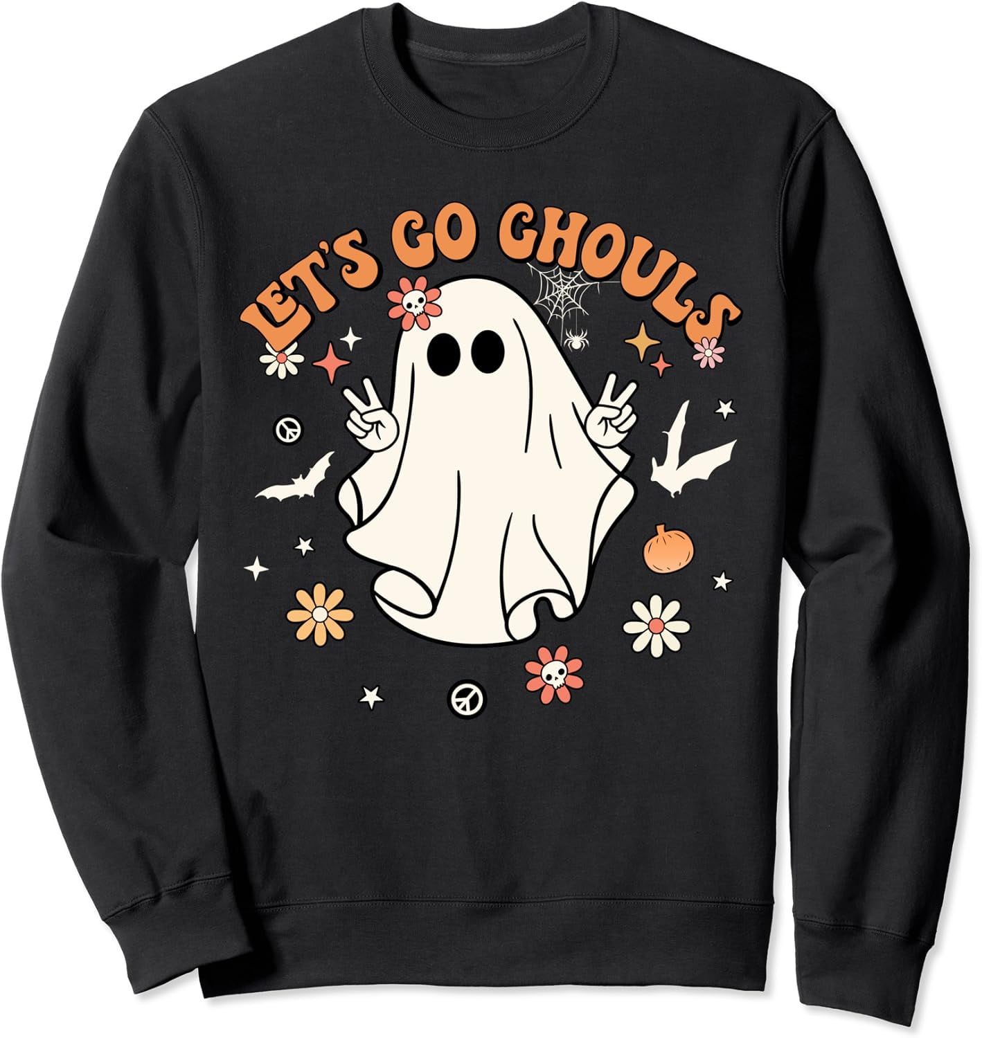 DOVU Let'S Go Ghouls Retro Hal.Low.Een Party Funny Ghost Pumpkin Sweatshirt Trendy Sweatshirt ...