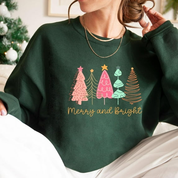 DOVU Merry And Bright Chris.Tmas Tree Sweatshirt, Winter Sweatshirt ...