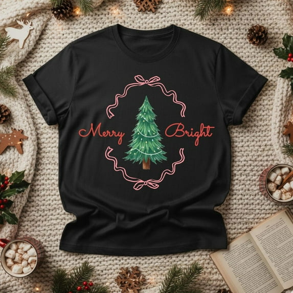 DOVU Merry & Bright Lovely Tee, Chris.Tmas Shirt, Chris.Tmas Tree With ...