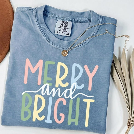 DOVU Merry And Bright T-Shirt, Xmas Shirt, Chris.Tmas Shirt, Womens ...