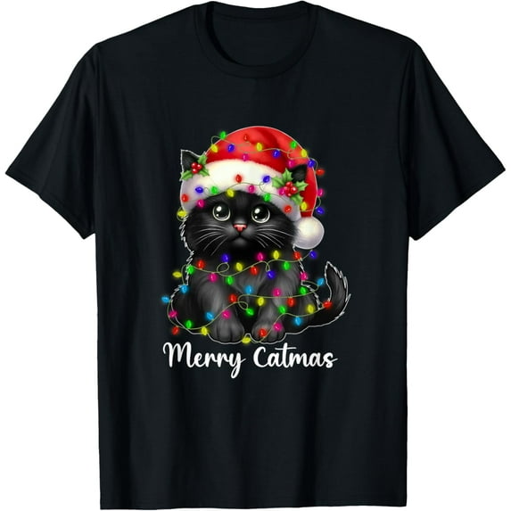 DOVU Merry Catmas Black Cat Chris.Tmas Light Chris.Tmas Family Men ...