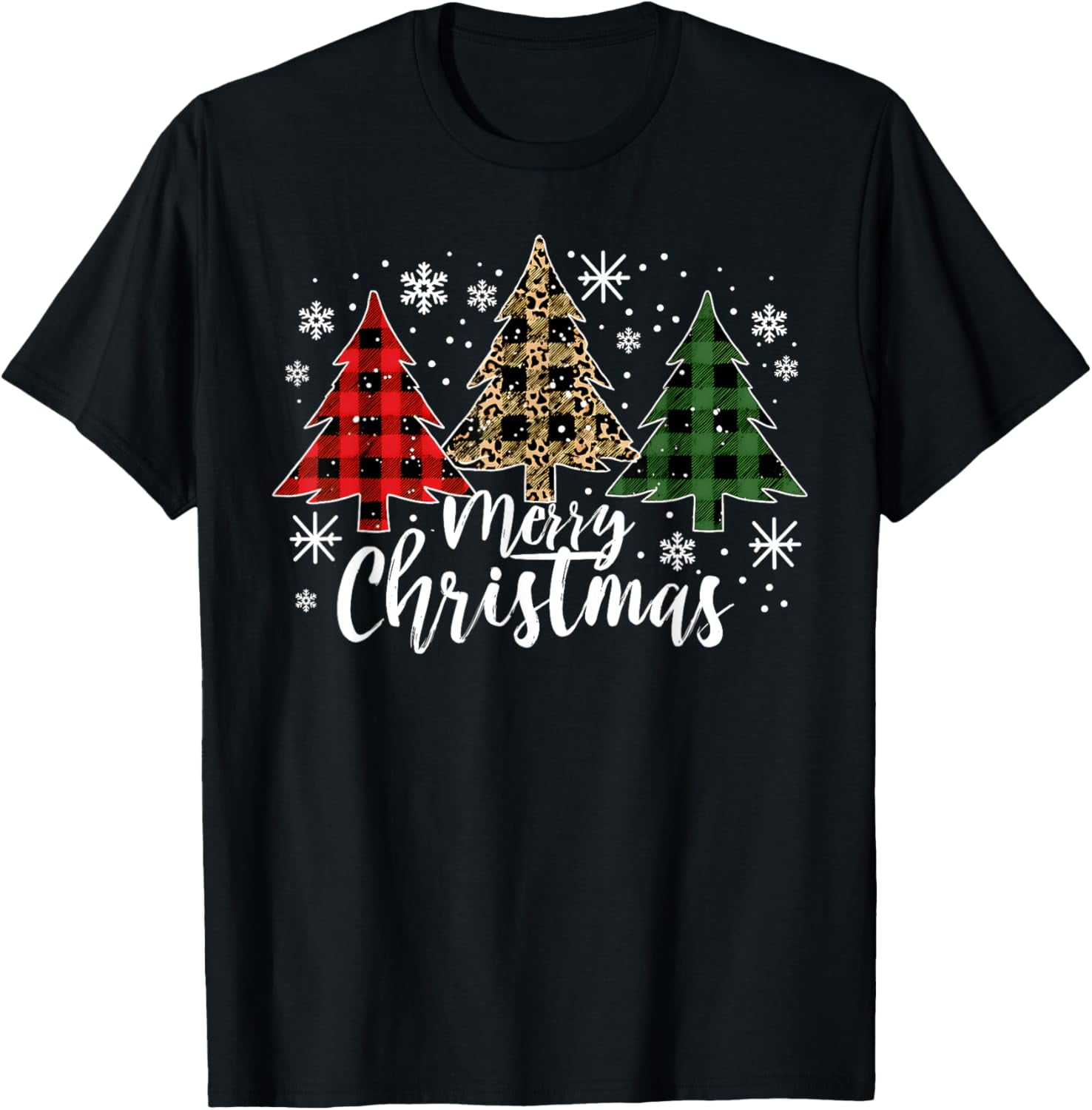 DOVU Merry Chris.Tmas Tree Buffalo Plaid Red Leo.Pard Green T-Shirt Unisex S-5XL Hot Trending ...