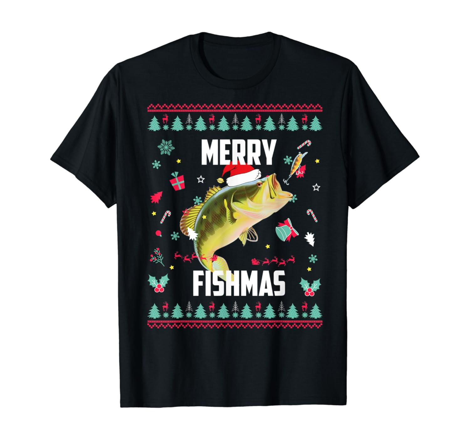 DOVU Merry Fishmas Chris.Tmas Bass San.Ta Hat Chris.Tmas Pajama T-Shirt ...