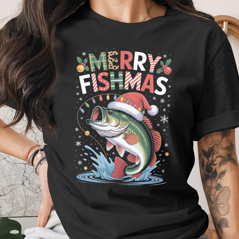 DOVU Merry Fishmas Fishing Chris.Tmas T-Shirt, Tank Top, Holiday Bass ...