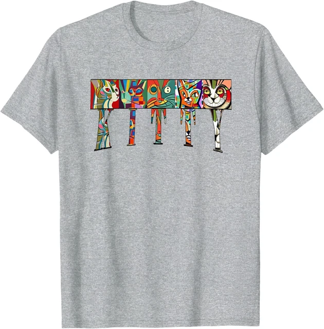 DOVU Mid-Century Modern Cubism Expressionist Cats Kitty Art T-Shirt ...