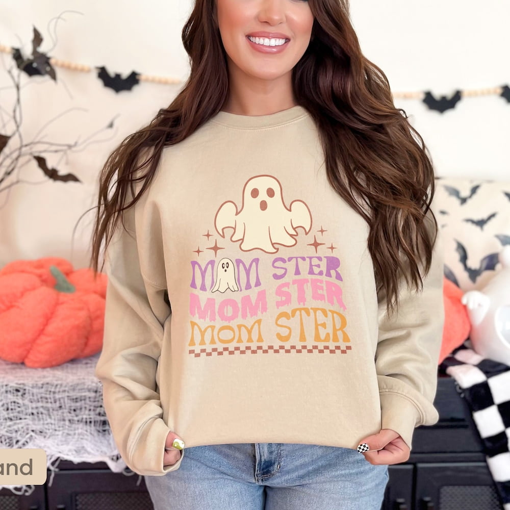 DOVU Momster Hal.Low.Een Sweatshirt - Cute Ghost Design, Spooky Season ...