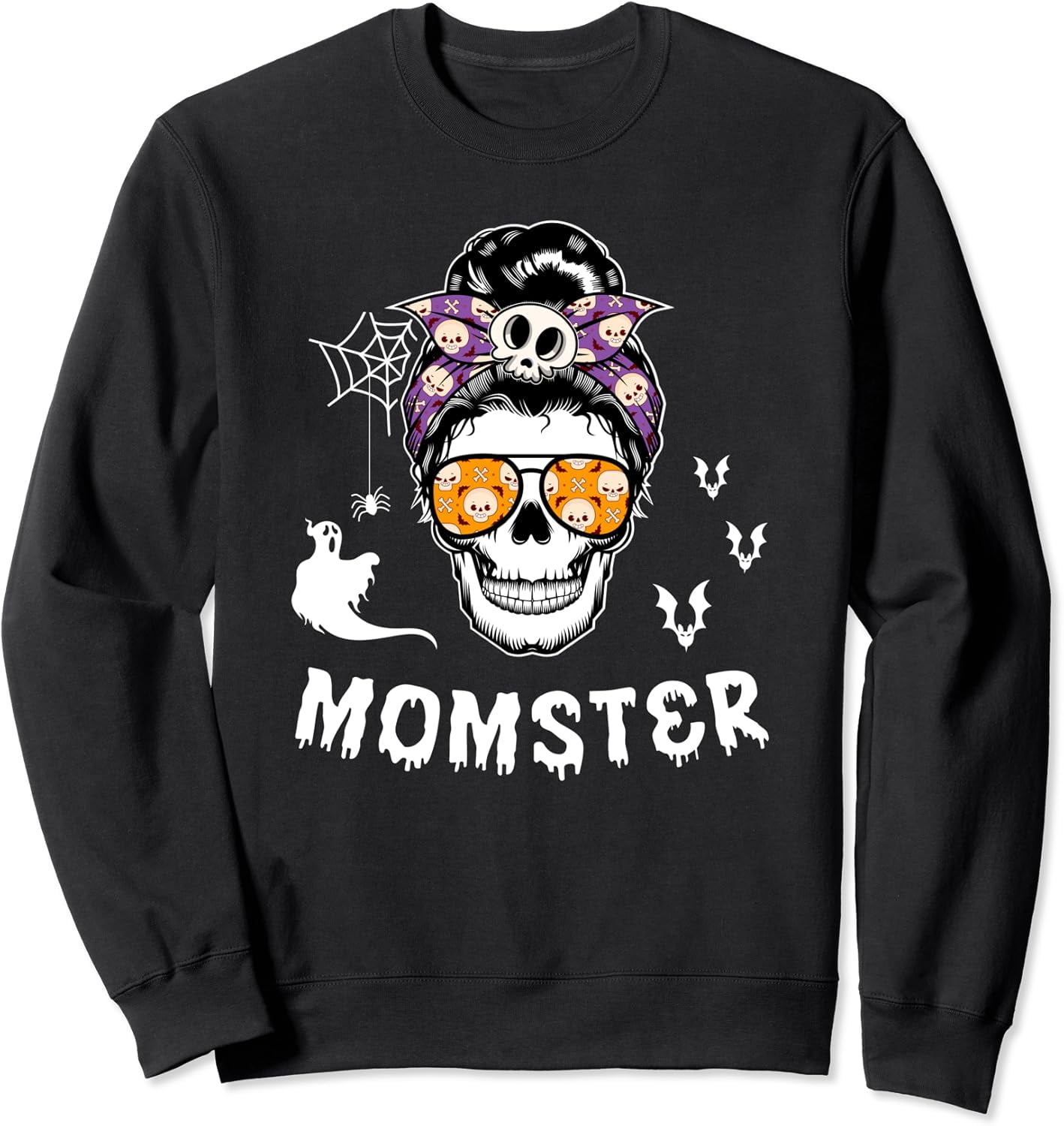 DOVU Momster Mom Skull Messy Bun Spooky Hal.Low.Een Sweatshirt Trendy ...