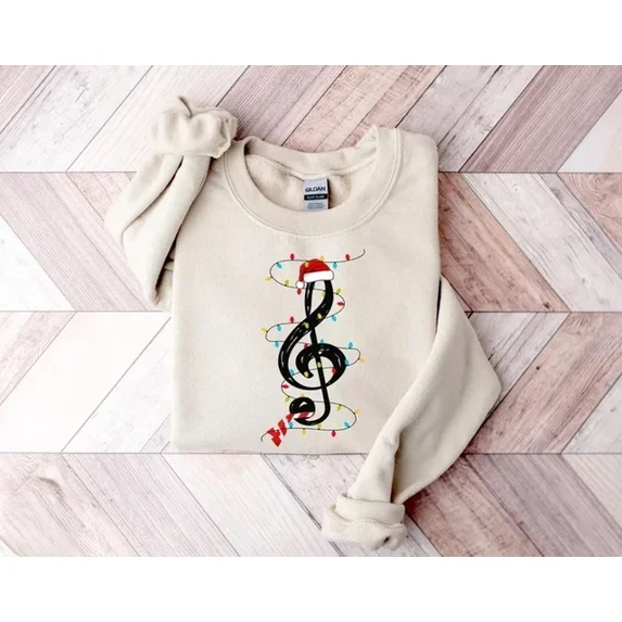 DOVU Music Sweatshirt, Treble Clef Lights Tee, Music Casual Tee For ...