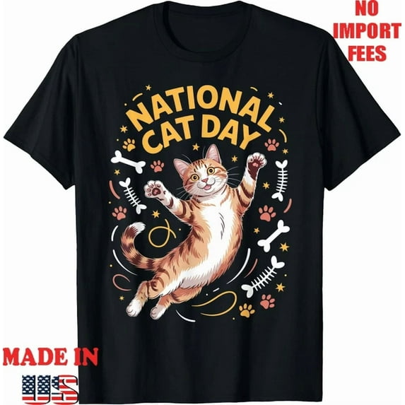 DOVU National Cat Day Cute Tabby Kitty Celebration Happy Cat T-Shirt ...