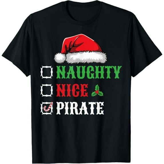 DOVU Nau.Ghty Nice Pirate San.Ta Hat Chris.Tmas Pirate T-Shirt Unisex S ...