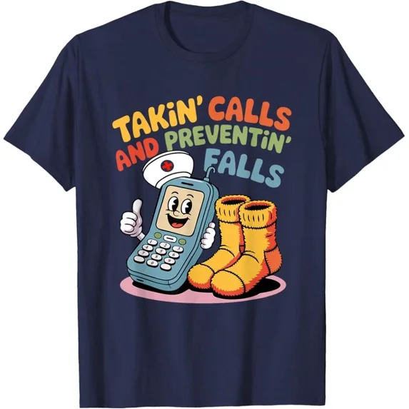 DOVU Nurse Fall Risk Socks Takin Calls Preventin Falls T-Shirt Unisex S ...
