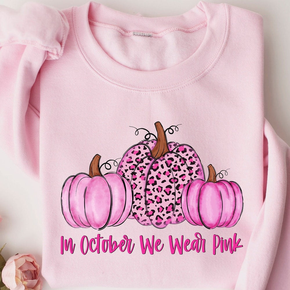DOVU In October We Wear Pink Sweater, Pink Day Pumpkin Sweater, Pink ...