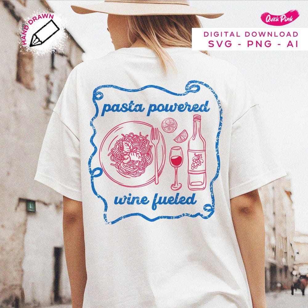 DOVU Pasta Powered Wine Fueled Shirt, Retro Summer Vibes Shirt, Pasta ...
