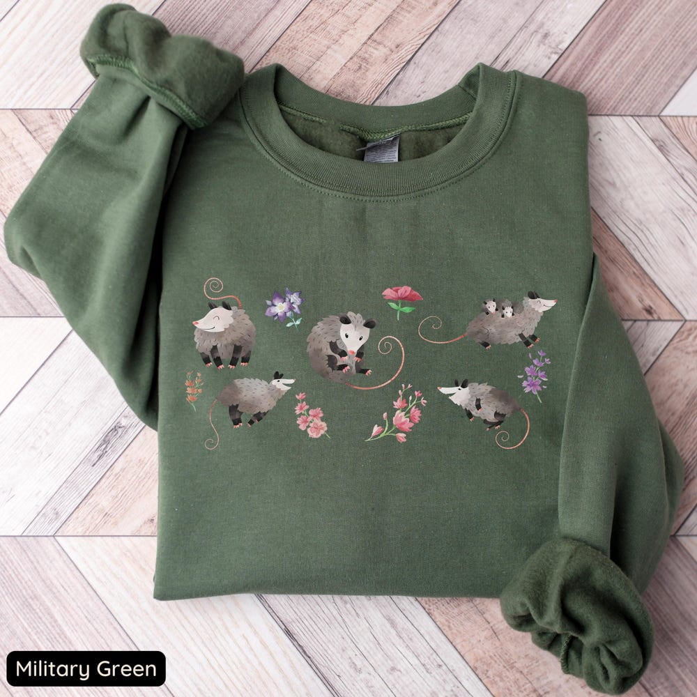 DOVU Possum Sweatshirt, Cottagecore Opossum Crewneck, Floral Possum ...