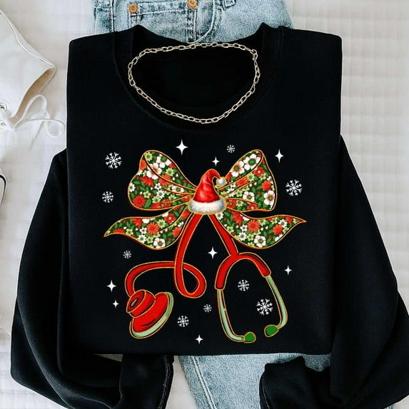 DOVU Preppy Floral Stethoscope Nurse Bow Sweatshirt, Nurse Coquette ...
