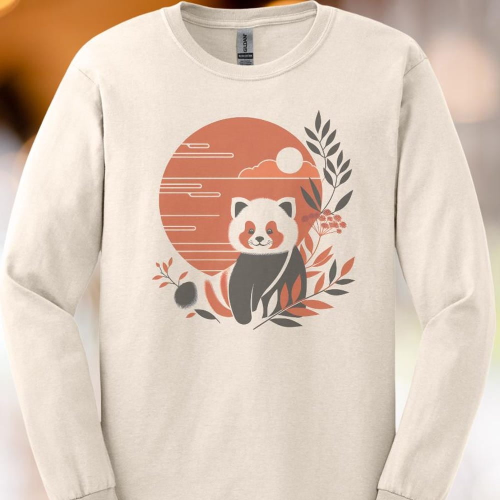 DOVU Red Panda Sunset Sweatshirt Cute Animal Graphic Tee Cozy Casual ...