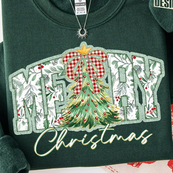 DOVU Retro Floral Merry Chris.Tmas Coquette Sweatshirt, Chris.Tmas Tree ...