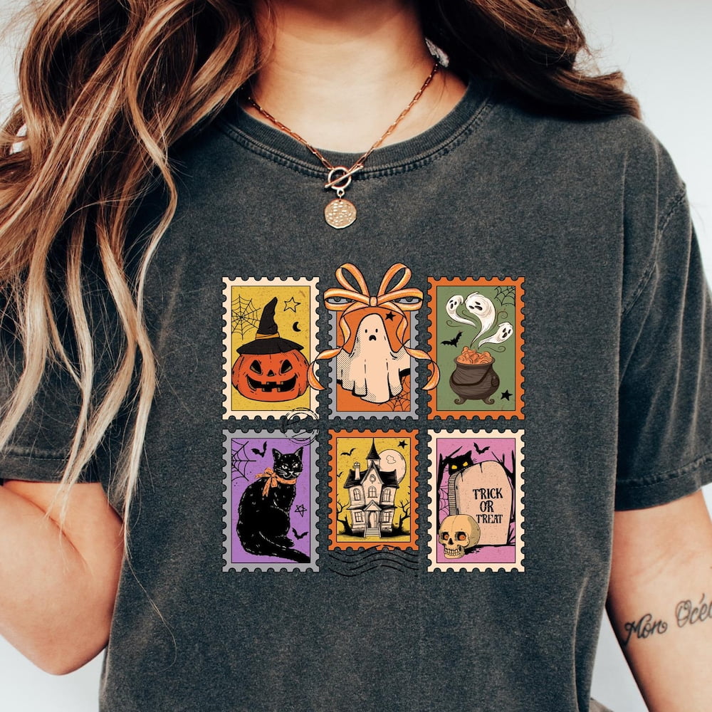 DOVU Retro Hal.Low.Een Cat Ghost Shirt, Sp00Ky Coquette Shirt, Girly Hal.Low.Een T Shirt, Fall ...