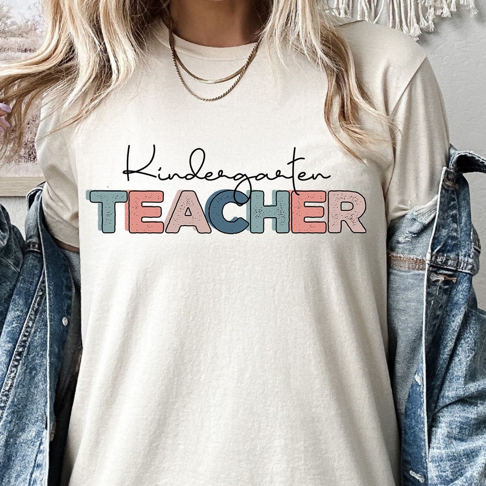 DOVU Retro Kindergarten Teacher Shirt, Teacher Shirt, Teacher Shirt ...