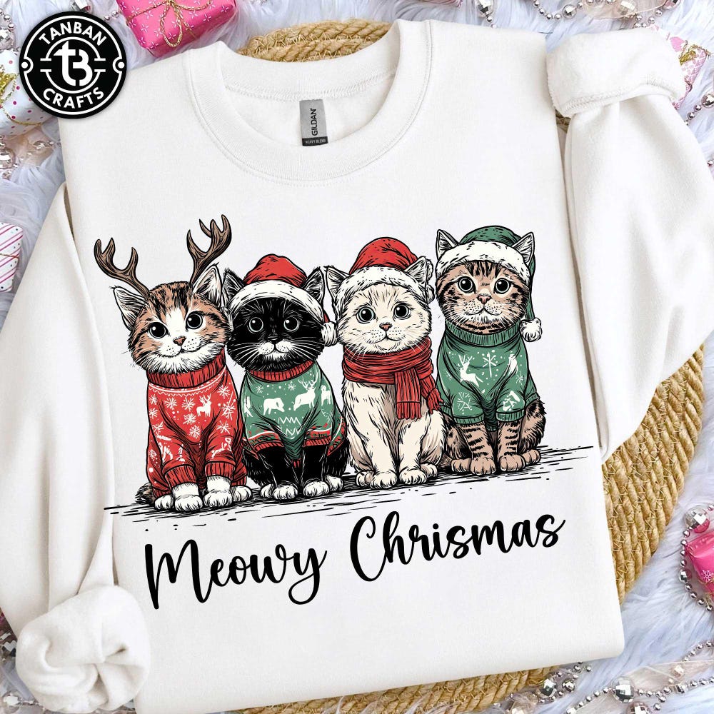 DOVU Retro Meowy Chris.Tmas Sweatshirt, Chris.Tmas Cat Sweatshirt, Cute ...
