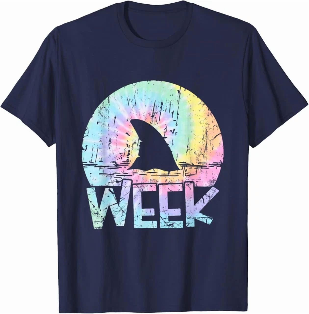 DOVU Retro Shark Fin Week 2025 Shark Lover Ocean Wildlife Tie Dye T ...