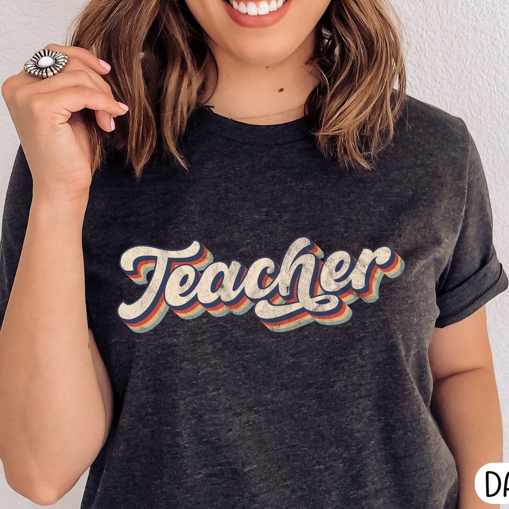 DOVU Retro Teacher Life T-Shirt Retro Teacher Shirt Teacher Rainbow ...