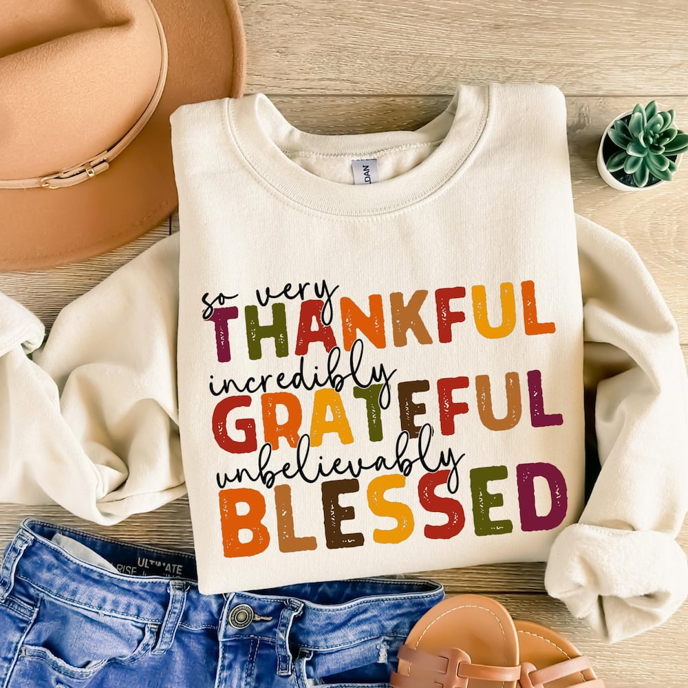 DOVU Retro Thanks.Giving Sweatshirt, Thankful Grateful Blessed Sweater ...