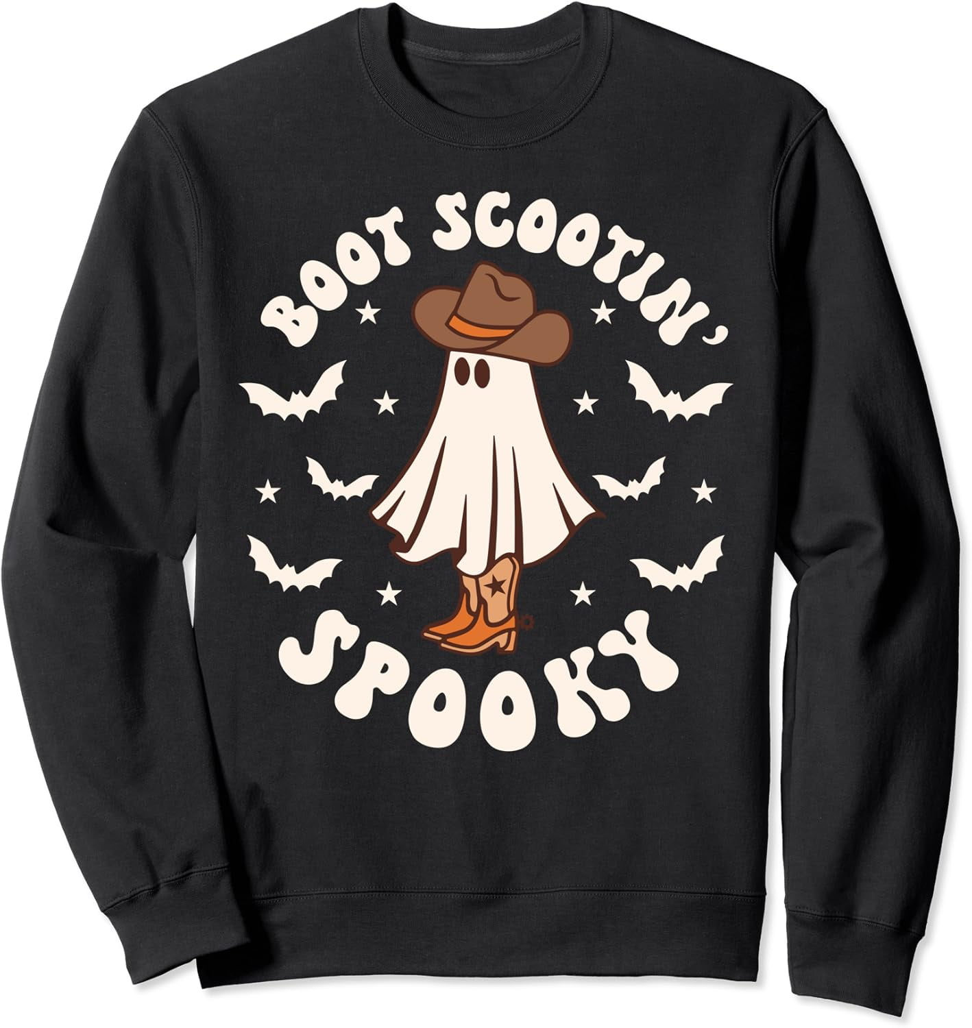 DOVU Retro Western Hal.Low.Een Cute Ghost Funny Boot Scootin Spooky Sweatshirt Trendy Sweatshirt ...