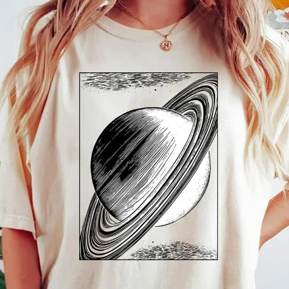 DOVU Rings Of Saturn T-Shirt In Black Aqua, Astronomy Gifts For Men Or ...