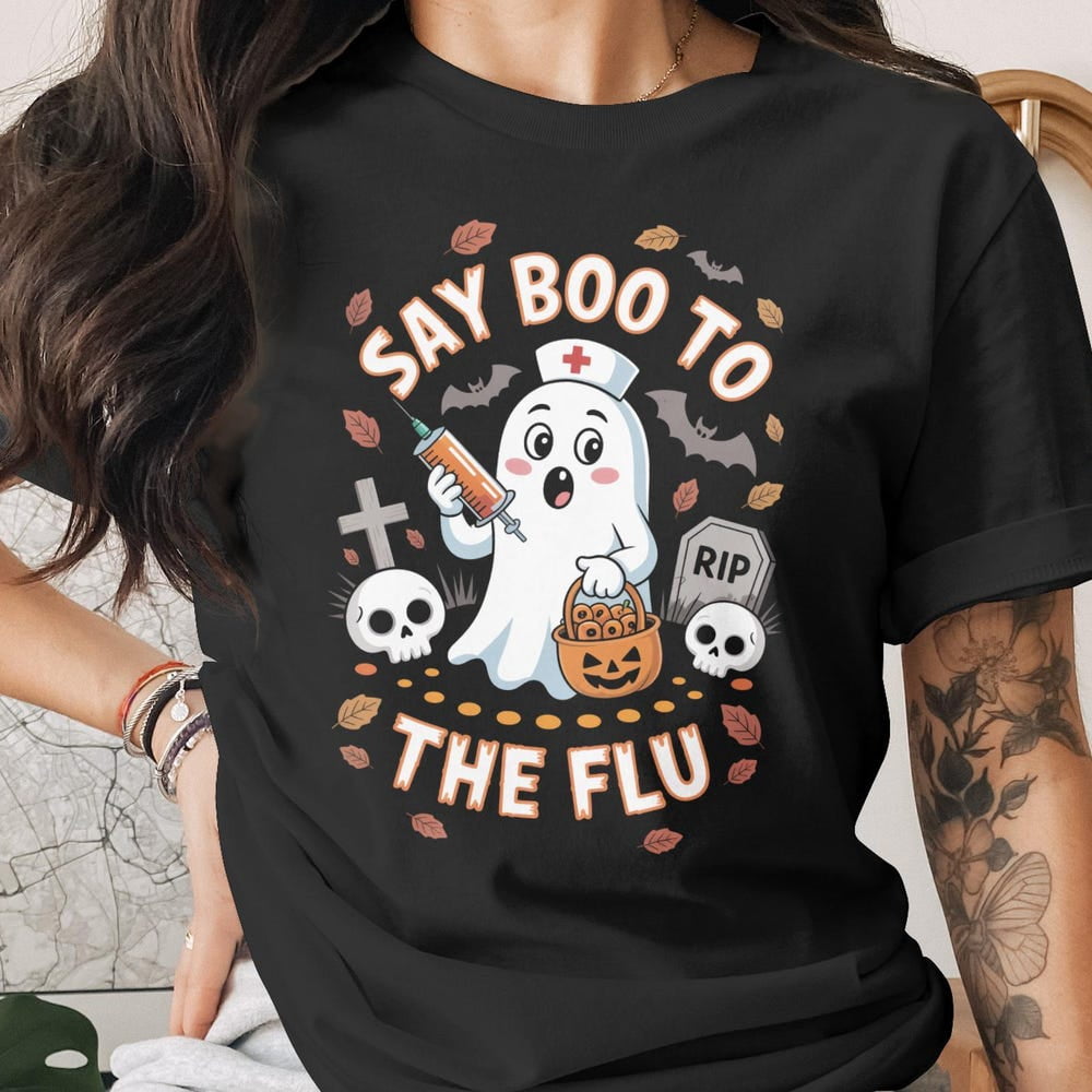 DOVU Say Boo To The Flu T-Shirt Shirt Shirt, Hal.Low.Een Ghost Nurse ...