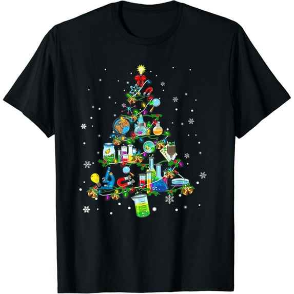 DOVU Science Chris.Tmas Lights Tree Decoration Science Snow T-Shirt ...