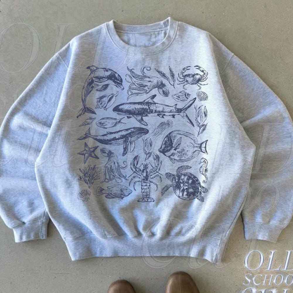 DOVU Sea Animals Vintage 90S Sweatshirt, Retro Ocean Sweater, Cute Sea ...
