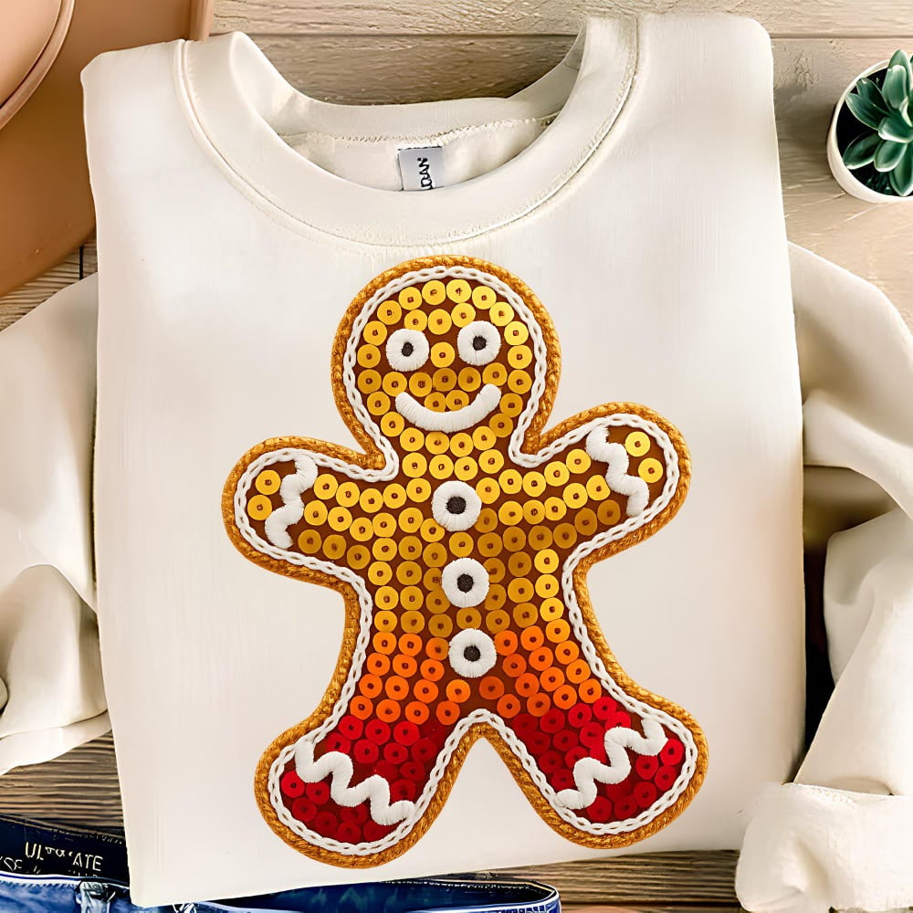 DOVU Sequin Gingerbread Man Sweatshirt Preppy Chris.Tmas Sweatshirt ...