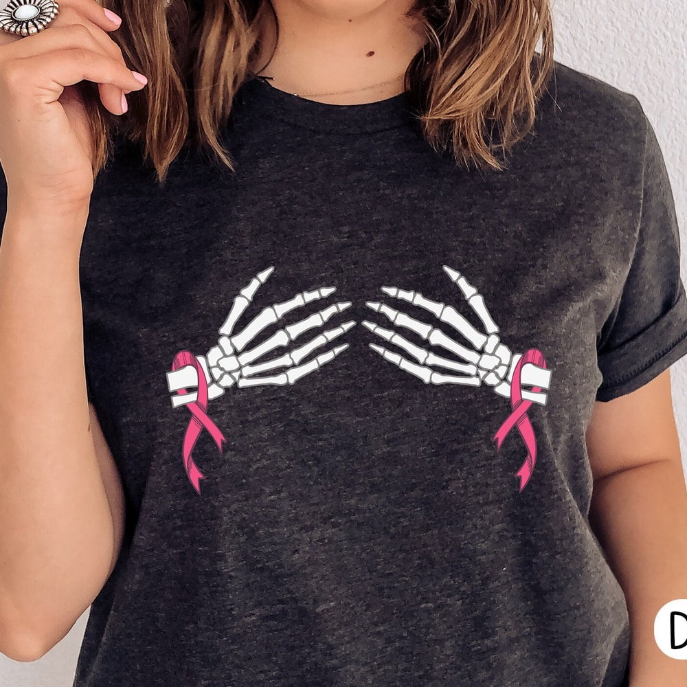 DOVU Skeleton Hands Pink Ribbon Shirt, Breast Cancer Hal.Low.Een Shirt ...
