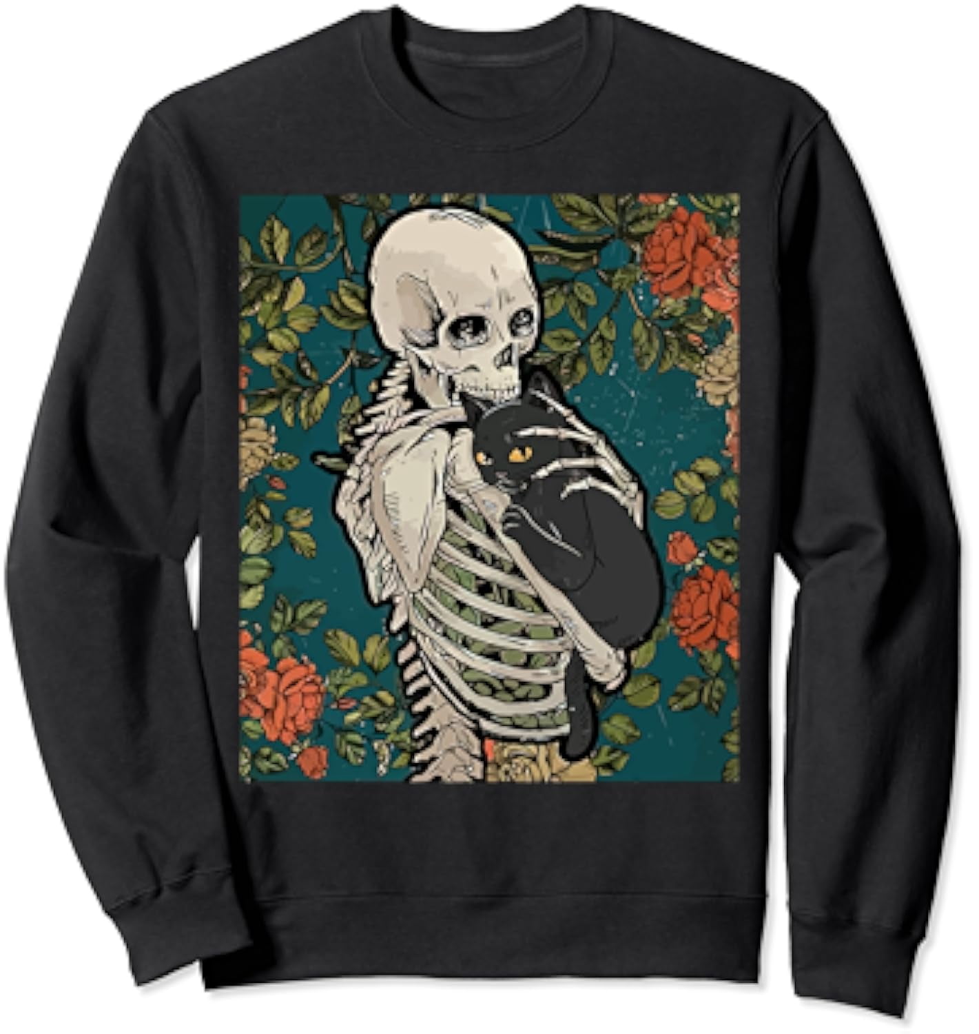 DOVU Skeleton Holding A Cat Sweatshirt Lazy Hal.Low.Een Skull Sweatshirt Trendy Sweatshirt ...
