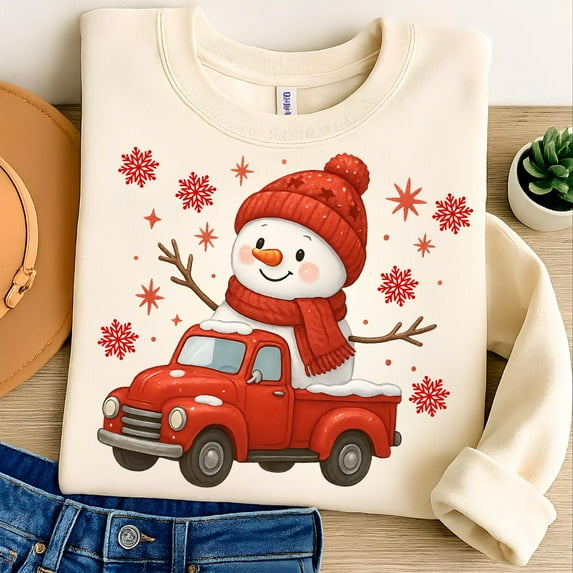 DOVU Snowman Chris.Tmas Sweatshirt: Sweatshirt Truck & Snowflakes ...